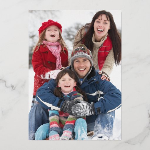 Merry Christmas Red Golden Ornament | Photo Foil Holiday Card | Zazzle
