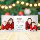 Merry Christmas Red Green 4 Family Photo Cute Tri-Fold Holiday Card ...