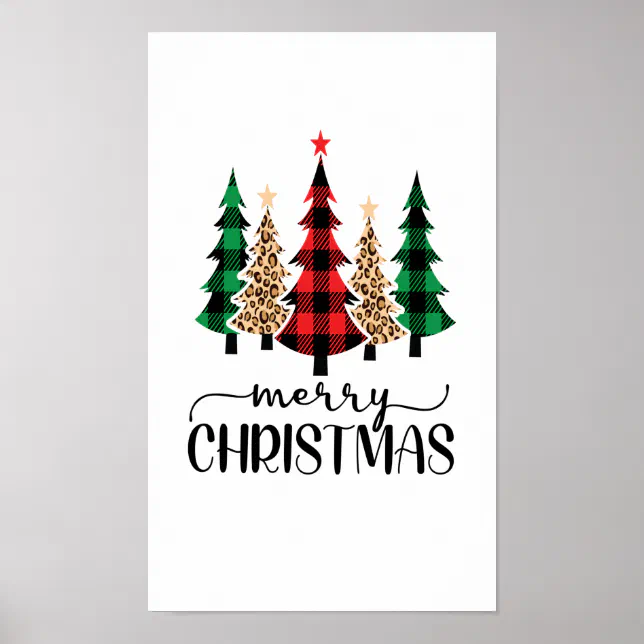 Merry Christmas Red Green Plaid Trees Poster | Zazzle