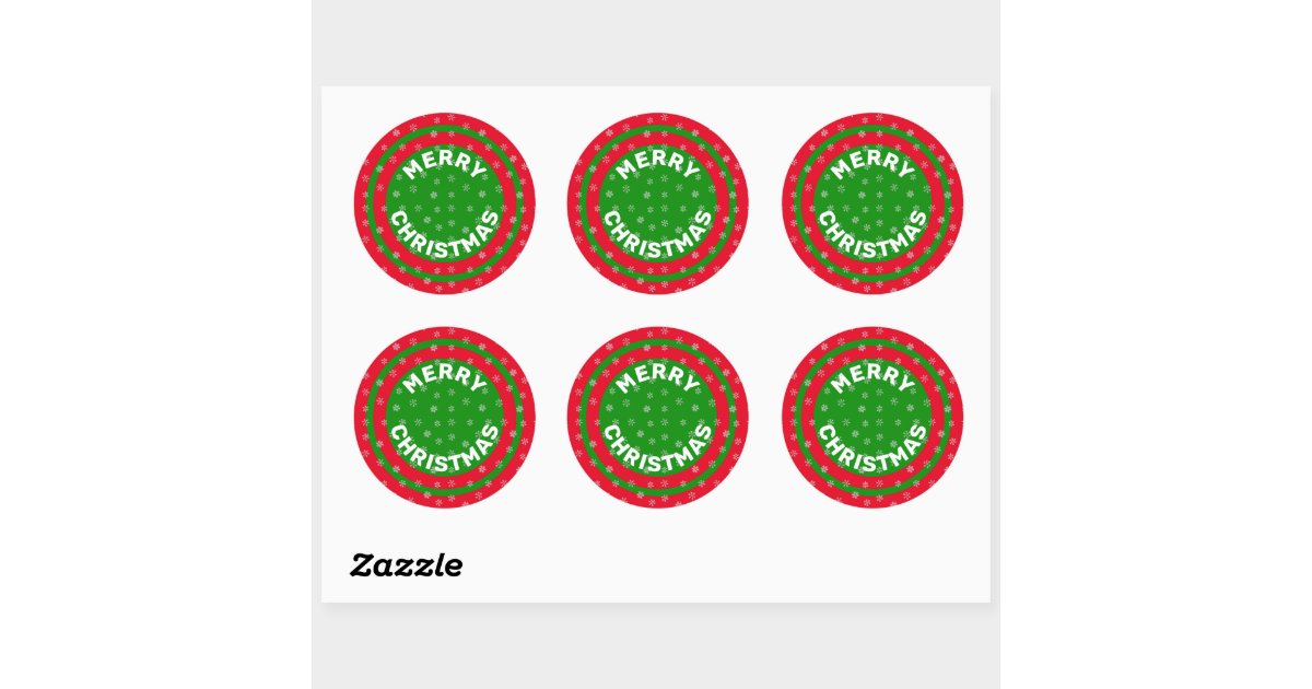 Merry Christmas Red Green & Snowflakes Classic Round Sticker | Zazzle