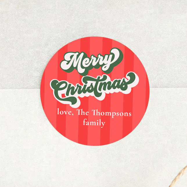 Merry Christmas Red Green Whimsical Typography Classic Round Sticker ...