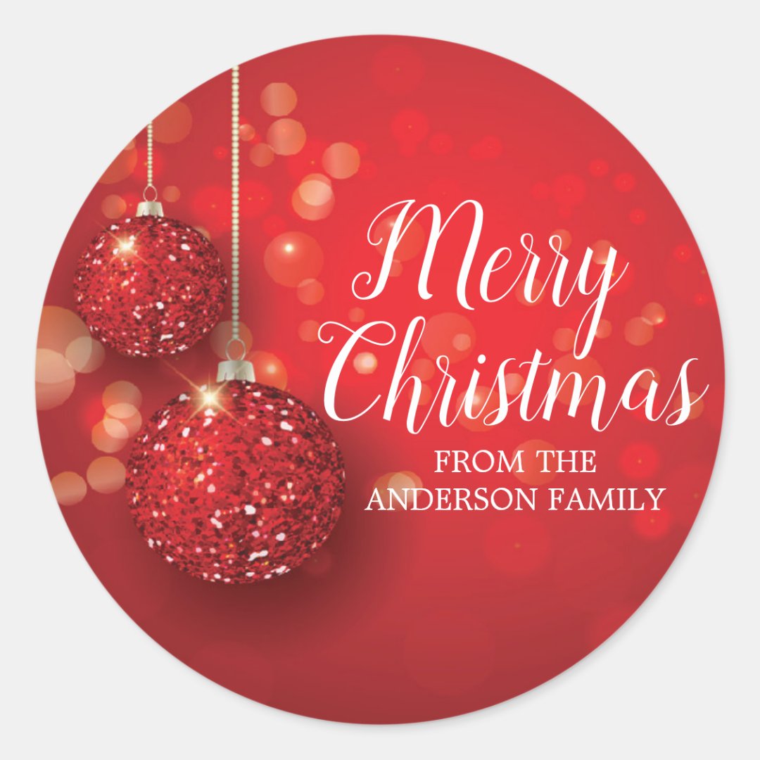 Merry Christmas Red Ornament Sticker | Zazzle