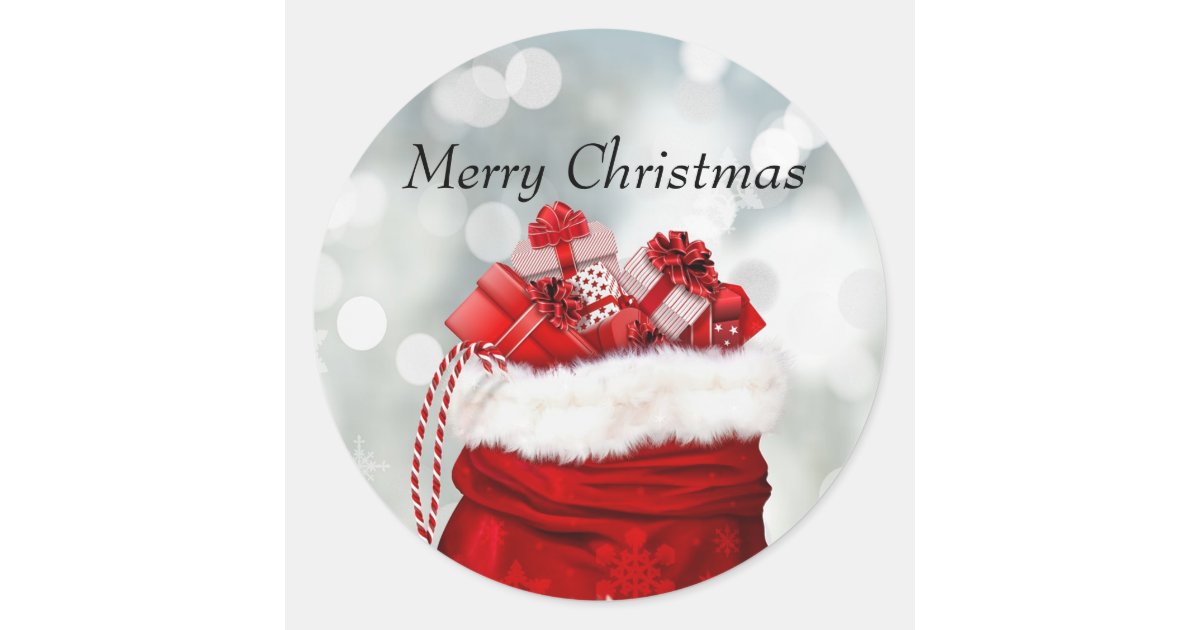 Merry Christmas,Red Presents Classic Round Sticker | Zazzle