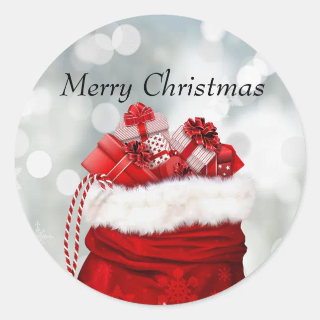Merry Christmas,Red Presents Classic Round Sticker | Zazzle