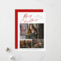 Merry Christmas Red Script 3 Photo Collage Holiday Card | Zazzle