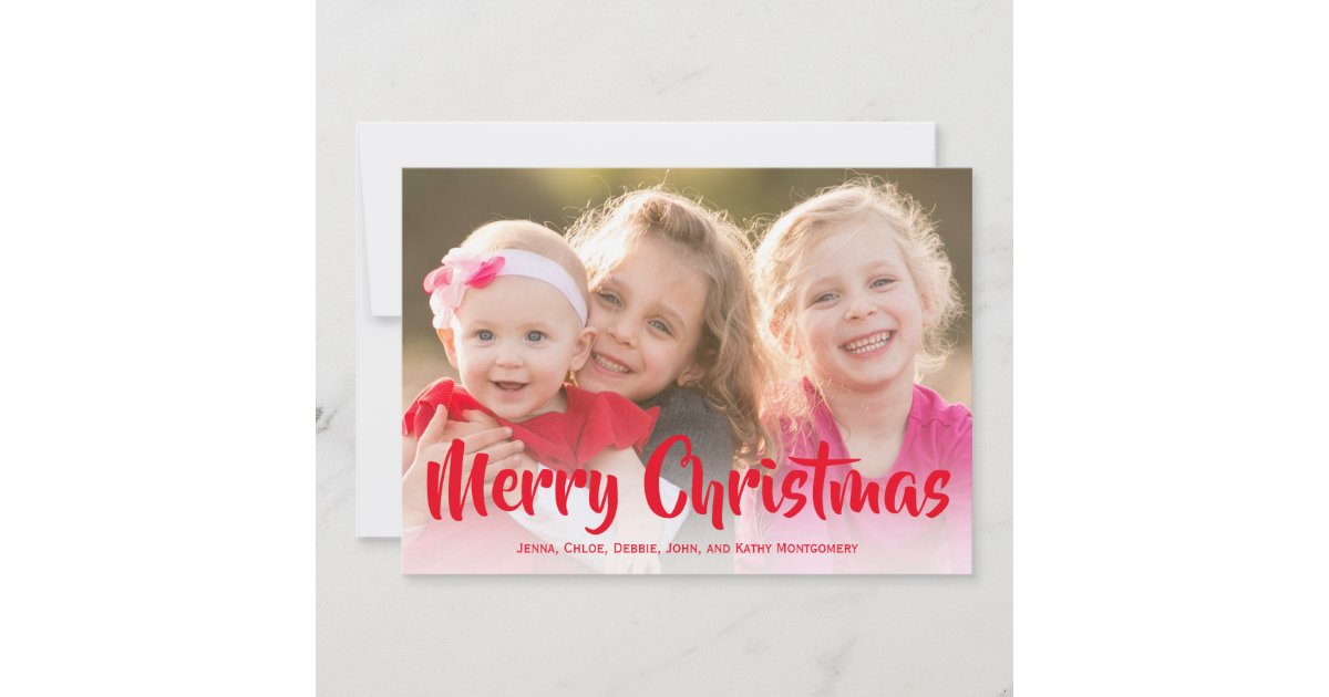 Merry Christmas Red Script Modern Photo Card | Zazzle