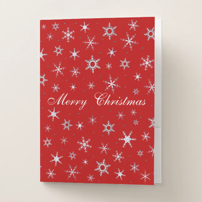 Merry Christmas Red Snowflakes Pocket Folder | Zazzle