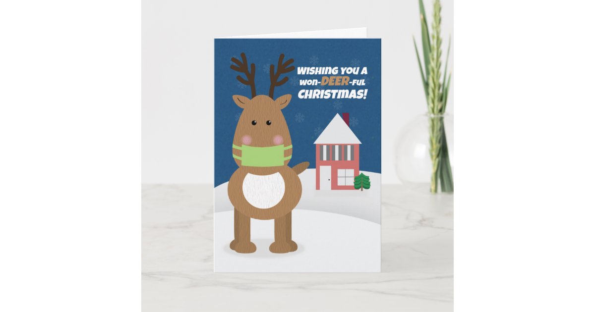 Merry Christmas Reindeer in Coronavirus Face Mask Holiday Card | Zazzle