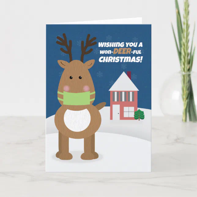 Merry Christmas Reindeer in Coronavirus Face Mask Holiday Card | Zazzle