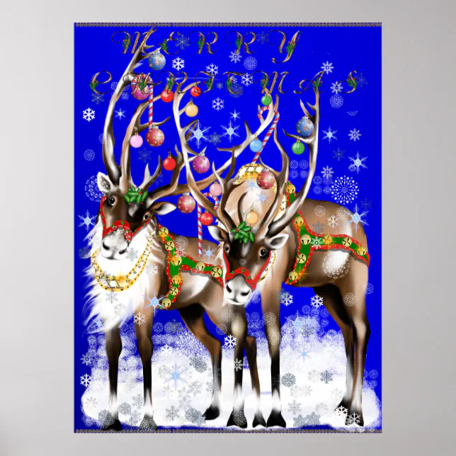 Merry Christmas Reindeer Poster | Zazzle