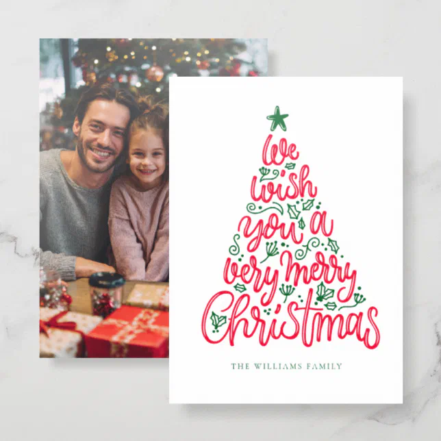 Merry Christmas Retro Script Greeting Letterpress Photo Cards | Zazzle