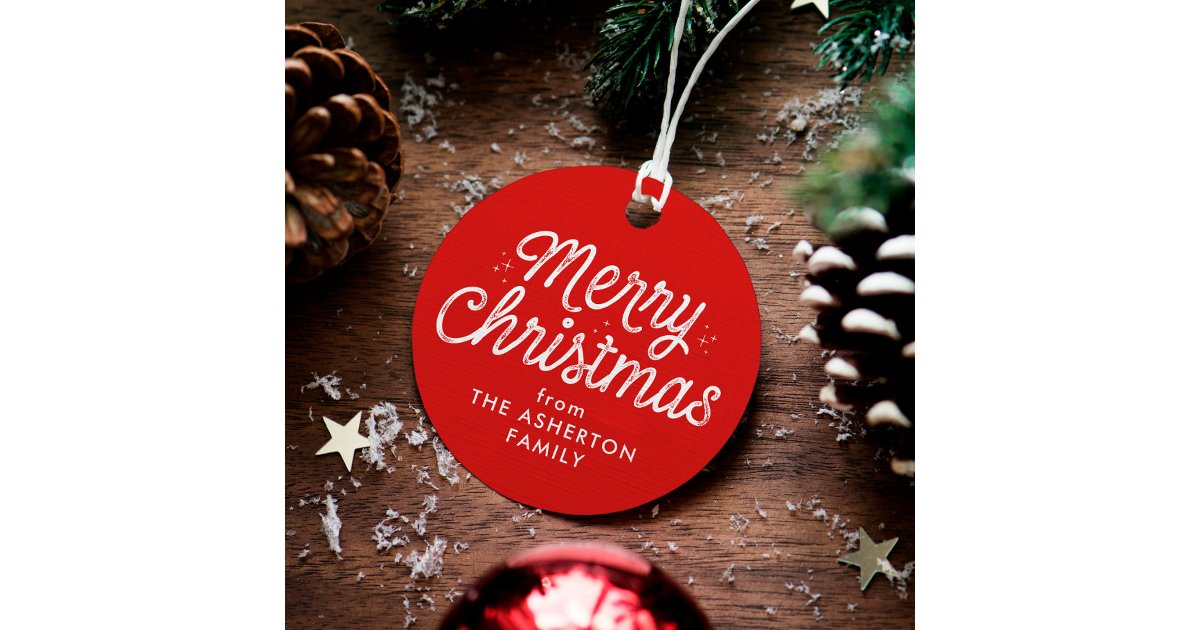 Merry Christmas retro script red holiday Favor Tags | Zazzle
