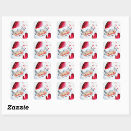 Merry Christmas | Retro Sparkle Santa Square Sticker | Zazzle