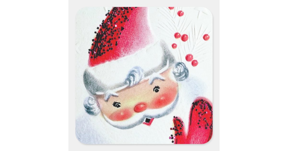 Merry Christmas | Retro Sparkle Santa Square Sticker | Zazzle