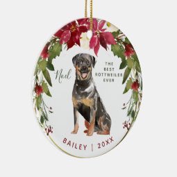 Merry Christmas Rottweiler | Add Your Dog's Photo Ceramic Ornament | Zazzle