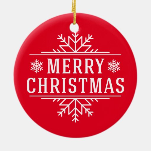 Merry Christmas Round Ornament-Red Ceramic Ornament | Zazzle