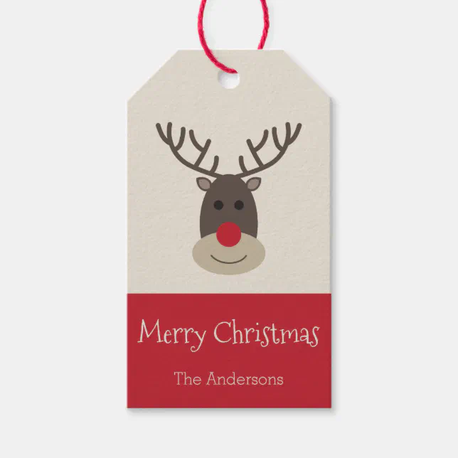 Merry Christmas Rudolph Reindeer Gift Tag | Zazzle
