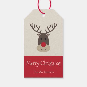 Merry Christmas Rudolph Reindeer Gift Tag | Zazzle