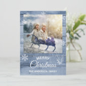 Merry Christmas rustic blue wood photo card | Zazzle