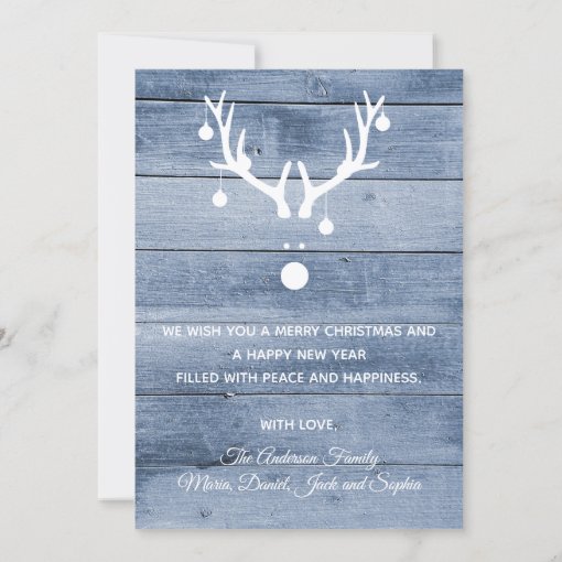Merry Christmas rustic blue wood photo card | Zazzle