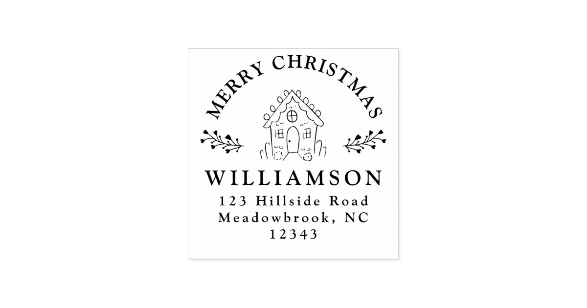 Merry Christmas Rustic Gingerbread Return Address Rubber Stamp | Zazzle