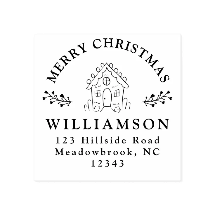 Merry Christmas Rustic Gingerbread Return Address Rubber Stamp | Zazzle