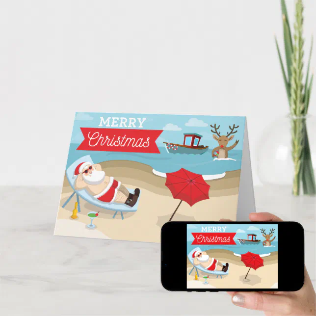 Merry Christmas - Santa at the Beach Card | Zazzle