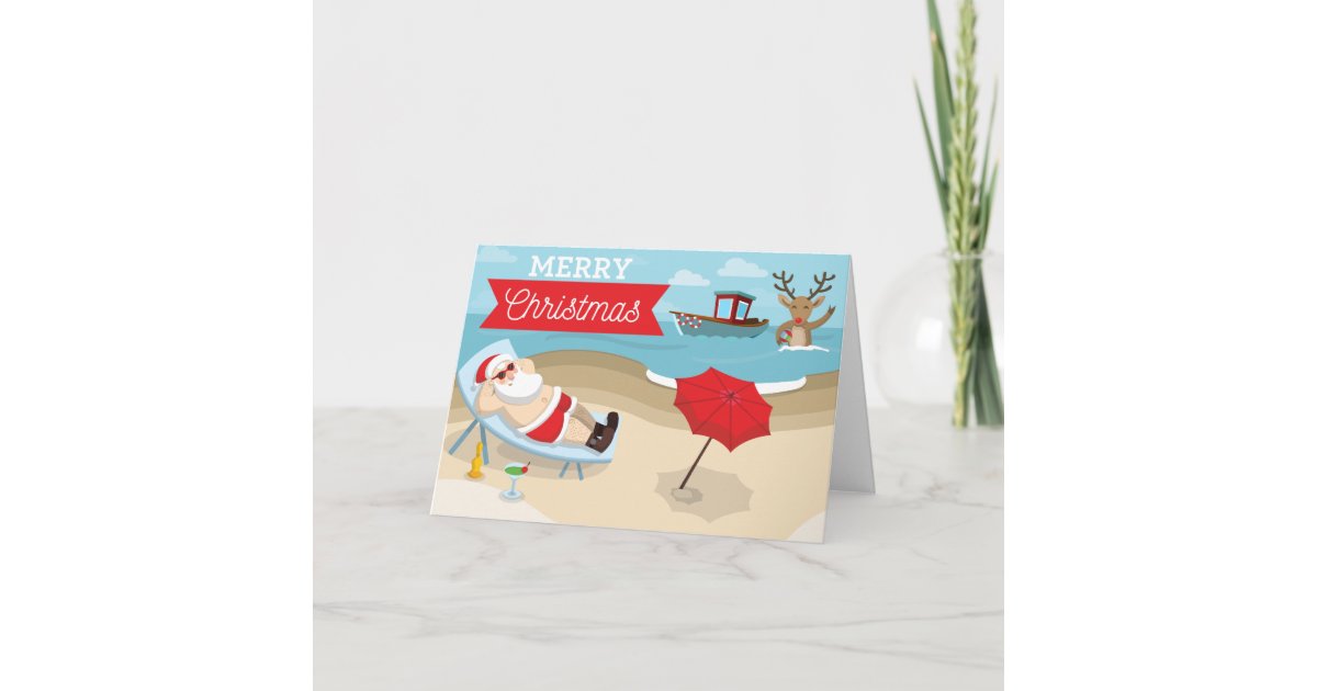 Merry Christmas - Santa at the Beach Card | Zazzle