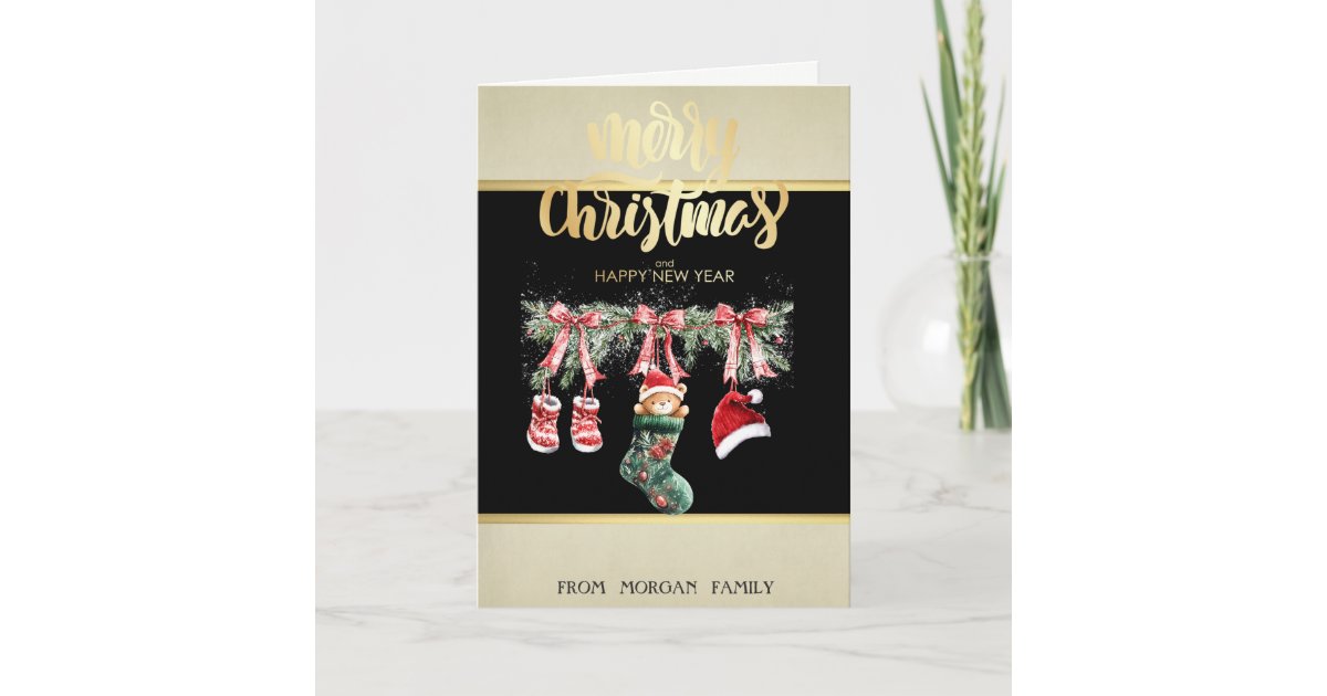 Merry Christmas,Santa Bear Christmas Clothesline Holiday Card | Zazzle