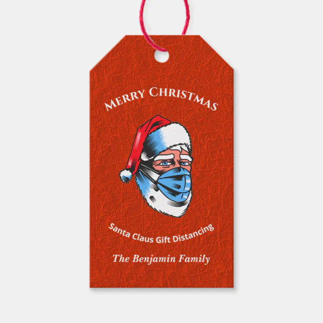 Merry Christmas Santa Claus Face Mask Personalize Gift Tags | Zazzle