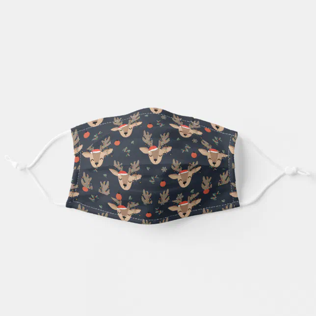 Merry Christmas Santa Claus Reindeer Pattern Adult Cloth Face Mask | Zazzle