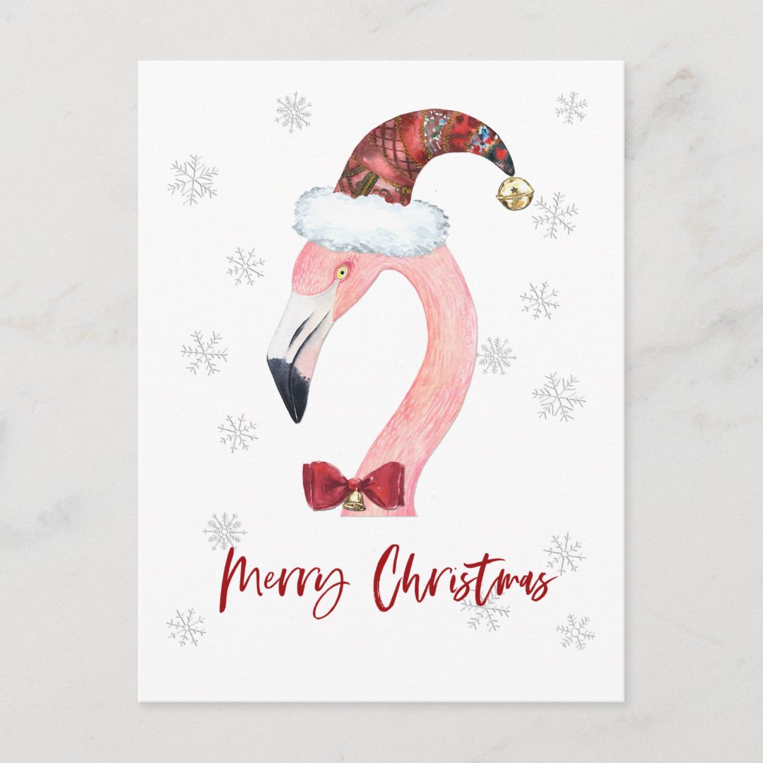 Merry Christmas Santa Flamingo Postcard | Zazzle