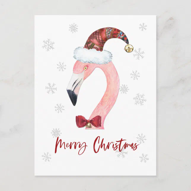 Merry Christmas Santa Flamingo Postcard | Zazzle