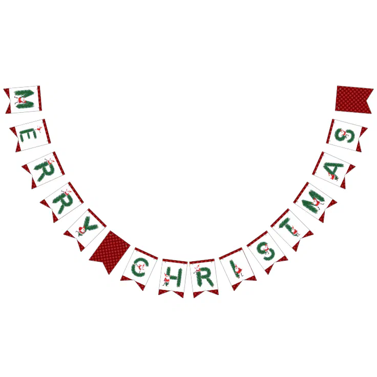 Merry Christmas Santa Pine Needles - Bunting Flags | Zazzle