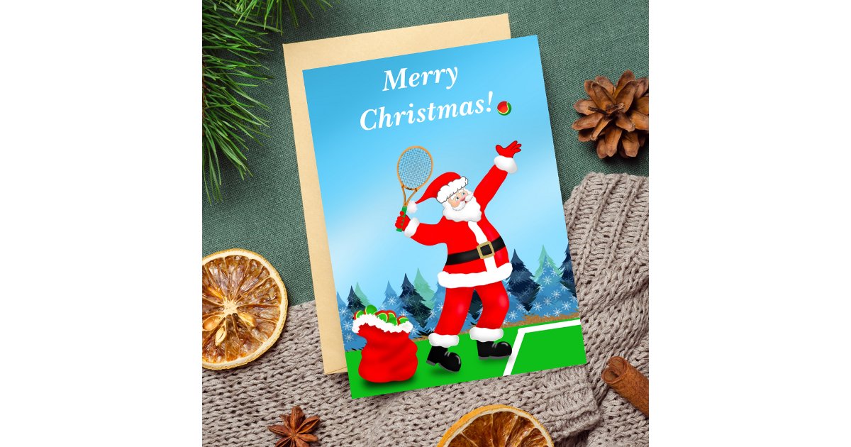 Merry Christmas Santa Tennis Holiday Card | Zazzle