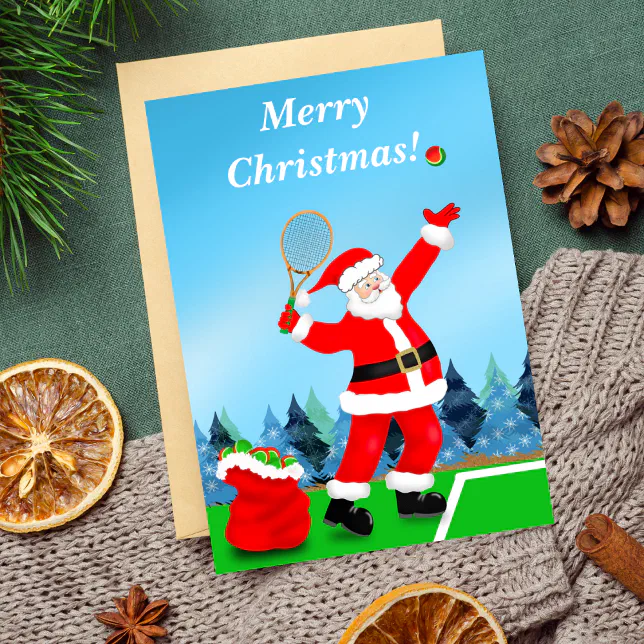 Merry Christmas Santa Tennis Holiday Card | Zazzle