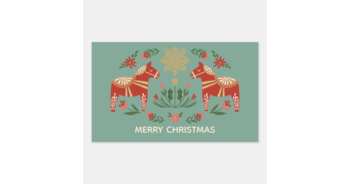 Merry Christmas scandi dala horse Rectangular Sticker | Zazzle