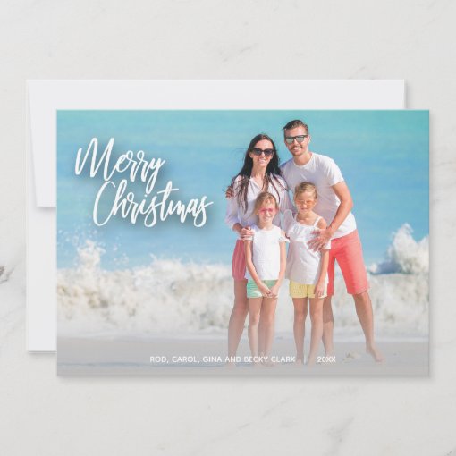 MERRY CHRISTMAS Script Photo Holiday Card | Zazzle