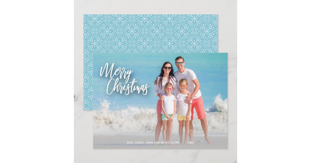 MERRY CHRISTMAS Script Photo Holiday Card | Zazzle