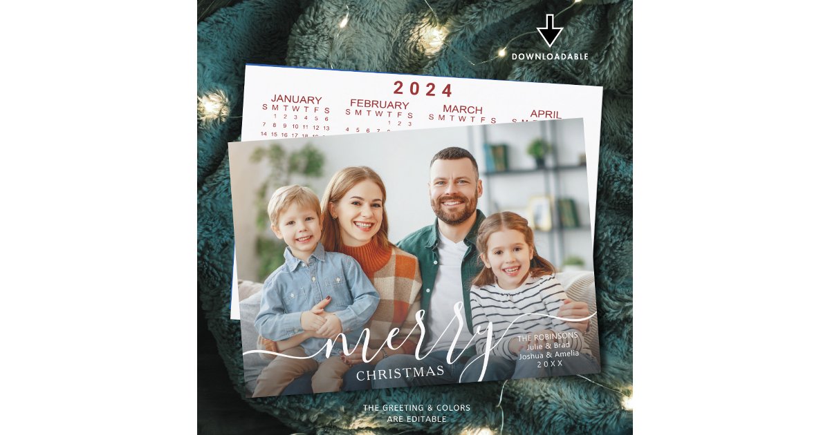 MERRY CHRISTMAS Script Photo Overlay 2024 Calendar Holiday Card | Zazzle