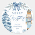 Merry Christmas silver blue bow Nutcracker Classic Round Sticker | Zazzle