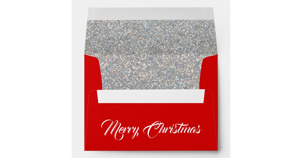 Merry Christmas Silver Glitter & Red Envelope | Zazzle