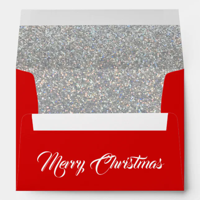 Merry Christmas Silver Glitter & Red Envelope | Zazzle