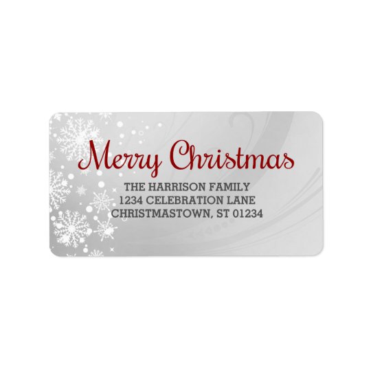 Merry Christmas (silver/red) Snowfrost Label | Zazzle.com