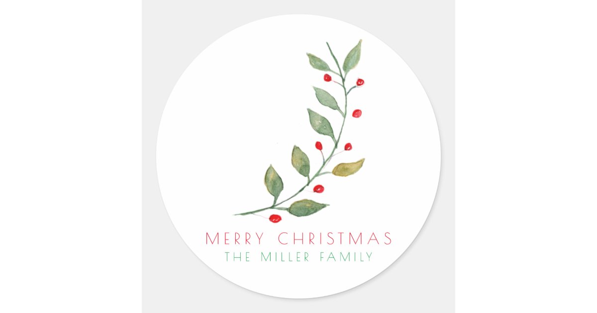 Merry Christmas simple minimal Classic Round Sticker | Zazzle