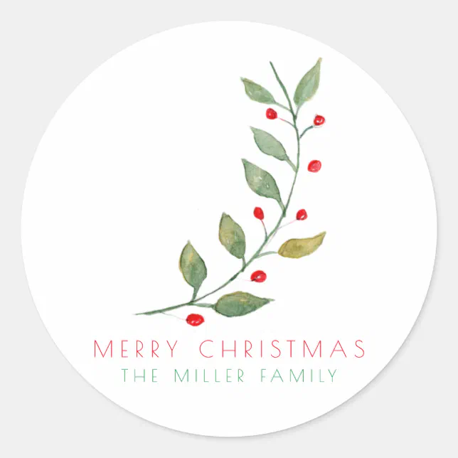 Merry Christmas simple minimal Classic Round Sticker | Zazzle