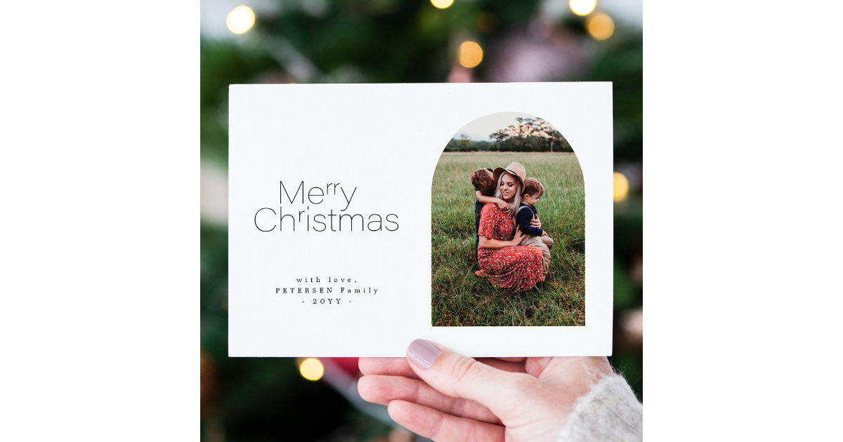 Merry Christmas simple minimalist multi photo Holiday Card | Zazzle