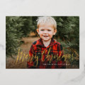Merry Christmas simple one photo family Foil Holiday Card | Zazzle