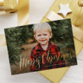 Merry Christmas simple one photo family Foil Holiday Card | Zazzle