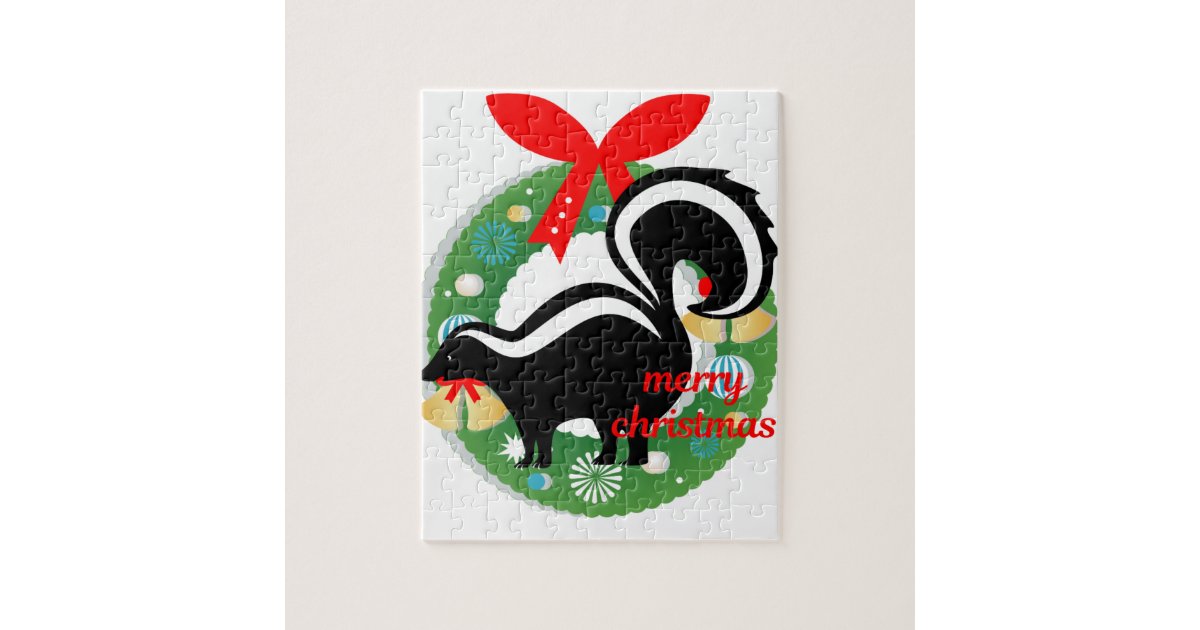 merry christmas skunk jigsaw puzzle | Zazzle